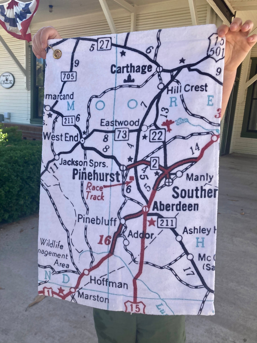 Pinehurst NC Map Golf Towel – Against The Grain Shoppe